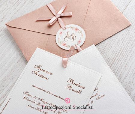 Shabby Chic d'Amore, Inviti Nozze Rosa Cipria–Consegna in 7g